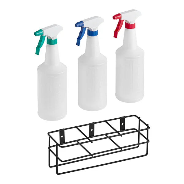 3-Compartment Wall-Mount Spray Bottle Holder with (3) 32 oz. Assorted ...